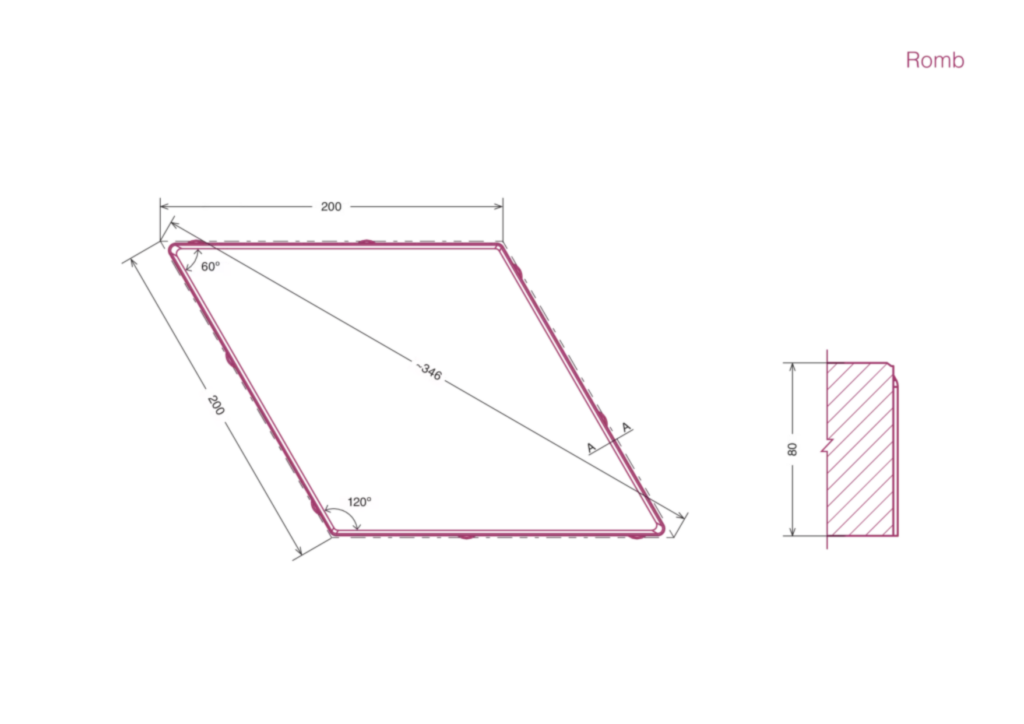 Romb 200x200x80 mm - Betono mozaika